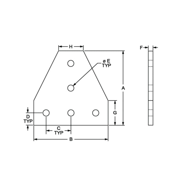 80/20 | 25 Series 5 Hole Tee Joining Plate | 25-4140 - TECO Technology